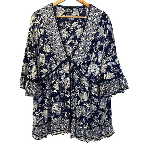 Angie | Tops | Angie Womens Navy Blue Babydoll Floral Top X Bohemian ...